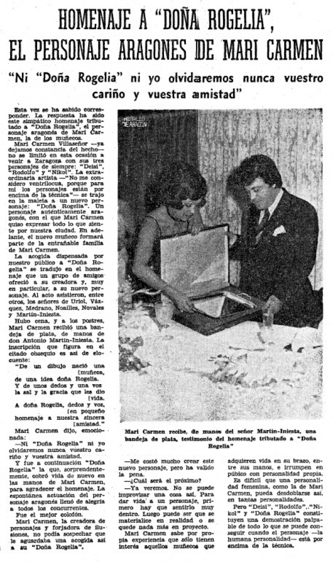 Doña Rogelia era un personaje aragonés y 'nació' en Zaragoza en 1973
