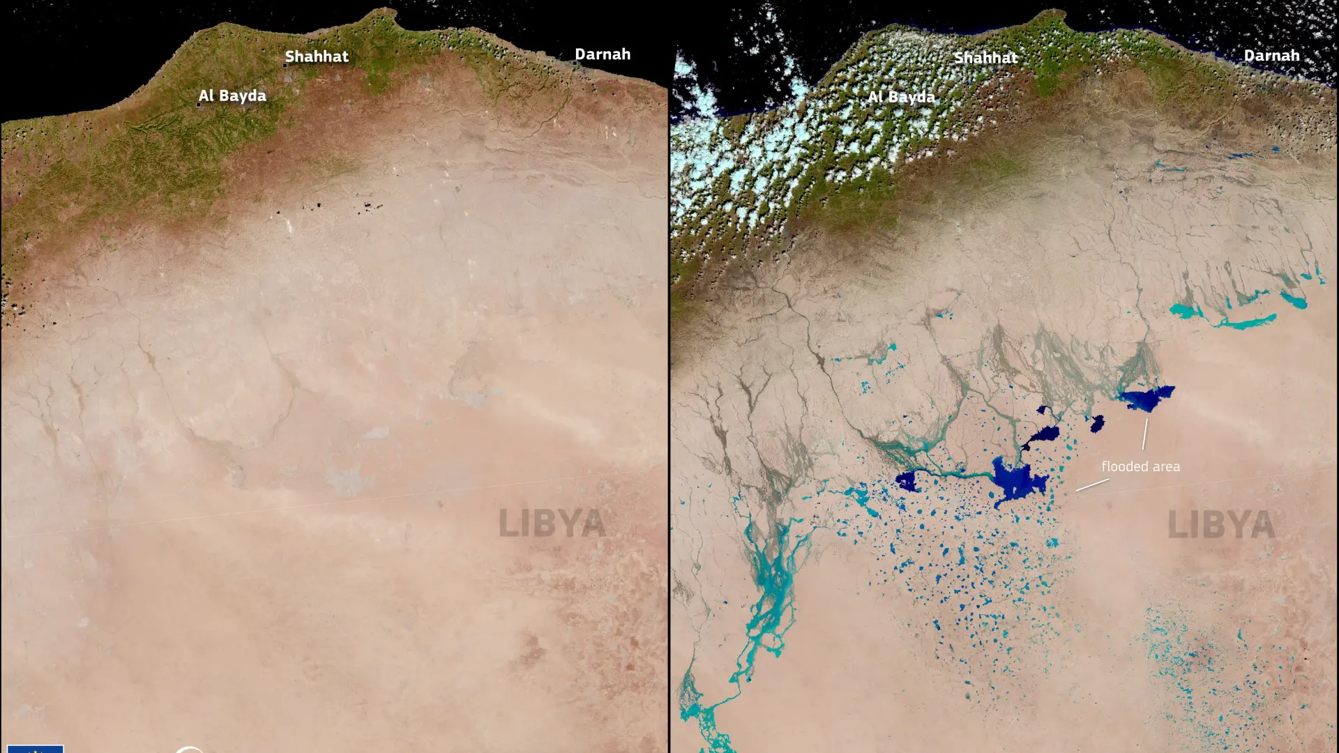 La tormenta Daniel deja lagos en el desierto libio visibles desde el ...