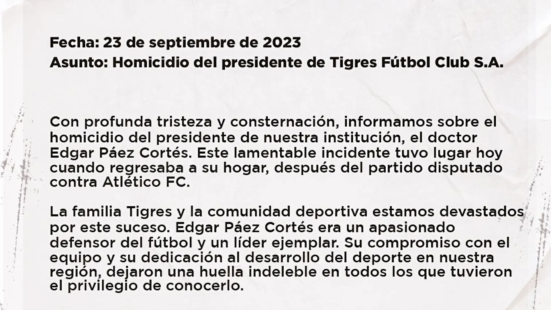 Asesinan al presidente del club colombiano Tigres, Edgar Páez, tras ...