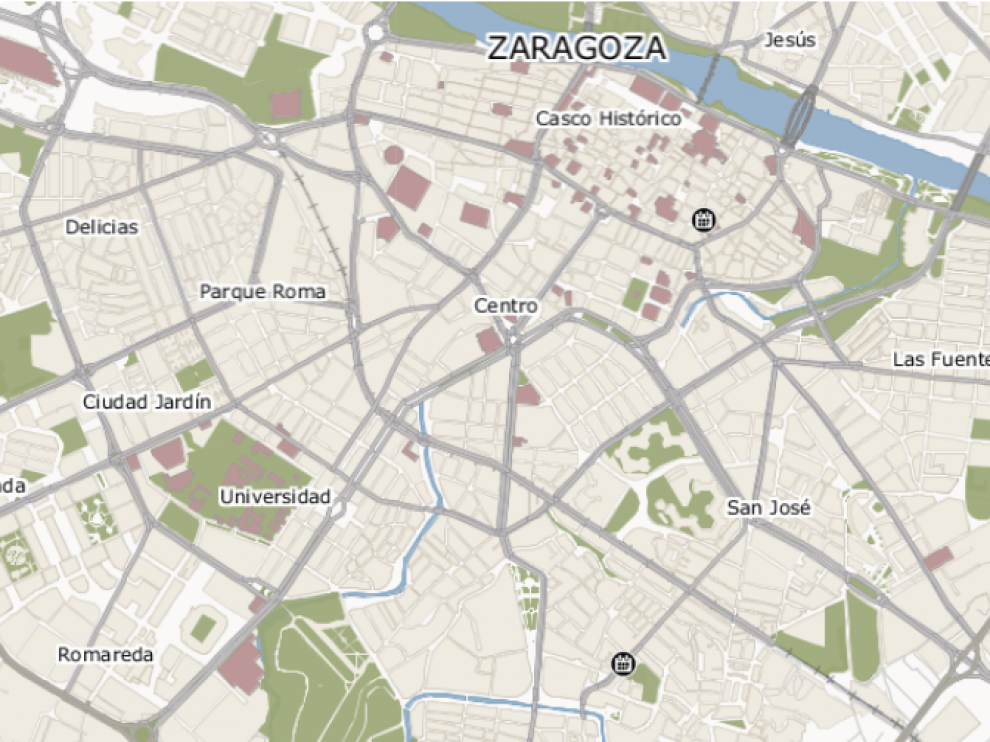 Un mapa virtual interactivo muestra la sombra de los edificios de Zaragoza