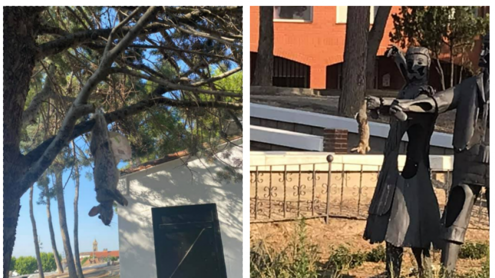 Aparecen conejos muertos colgados de un árbol y una escultura en La ...
