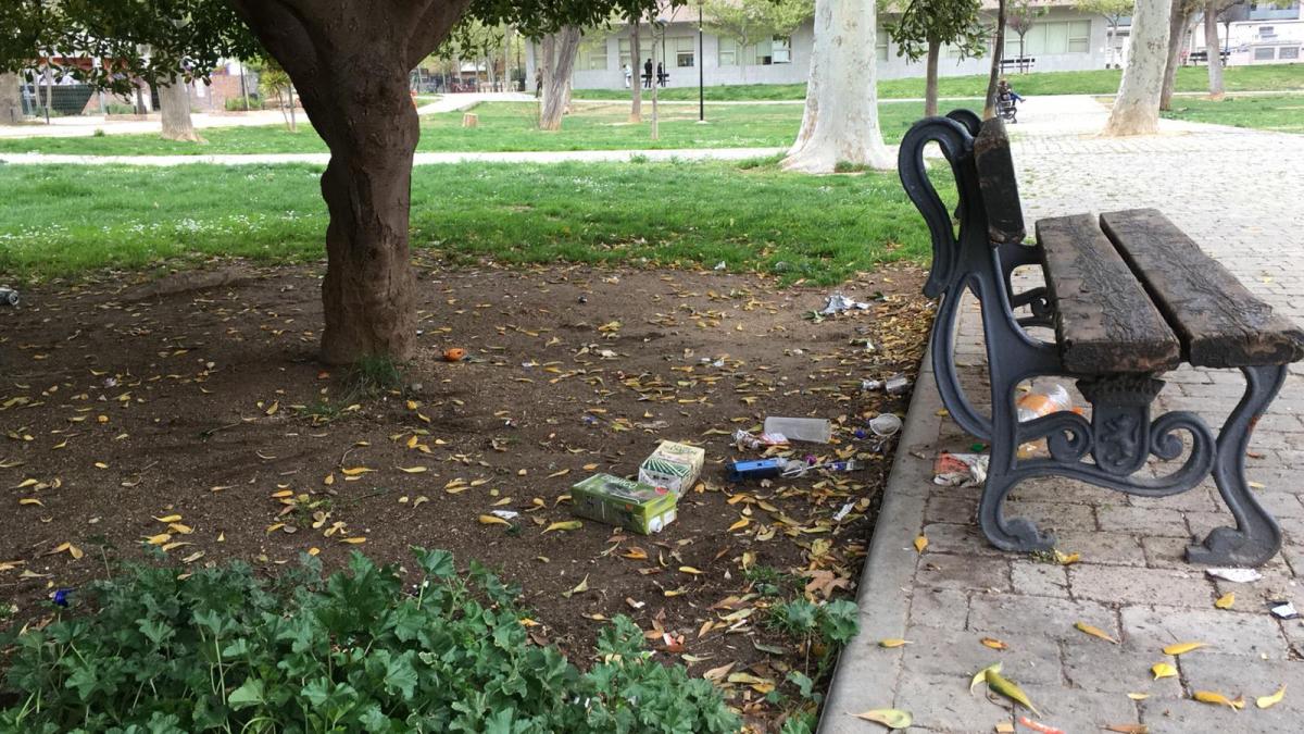 La basura crece junto a los árboles singulares del Parque Bruil de Zaragoza