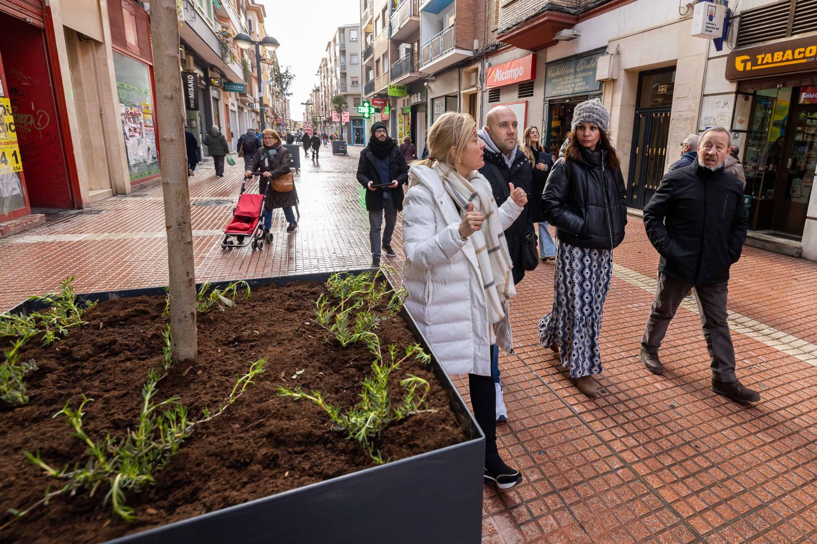 La calle Delicias de Zaragoza estrena maceteros y busca animar su vertiente comercial
