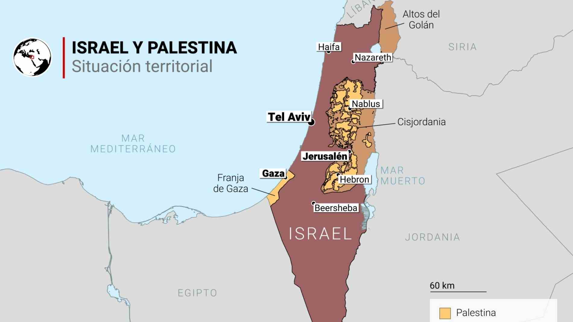 El mapa de Israel y Palestina, el origen del conflicto y el porqué de ...