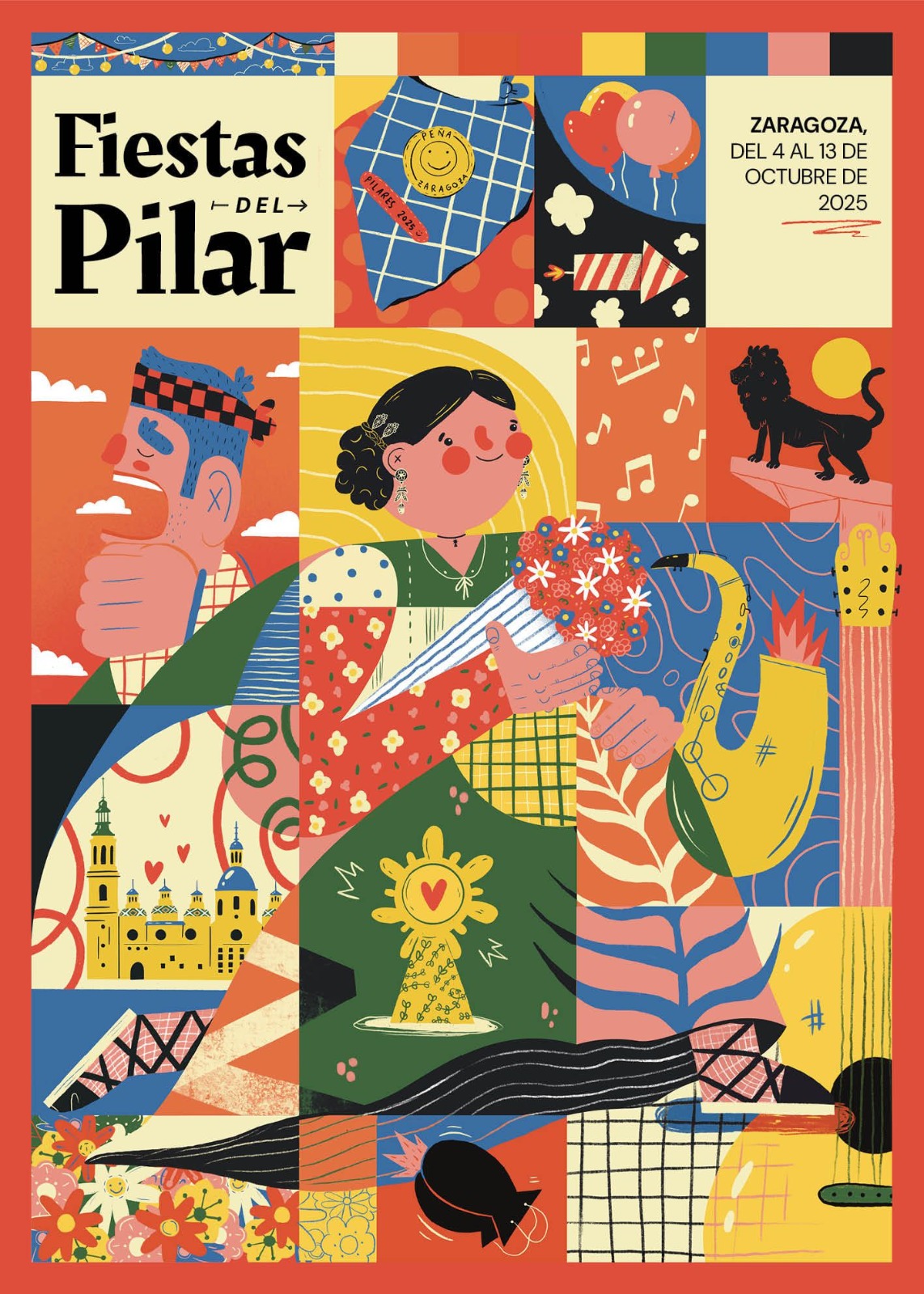 Este es el cartel de las Fiestas del Pilar 2025 de Zaragoza: "Son fragmentos de la Ofrenda, las ...
