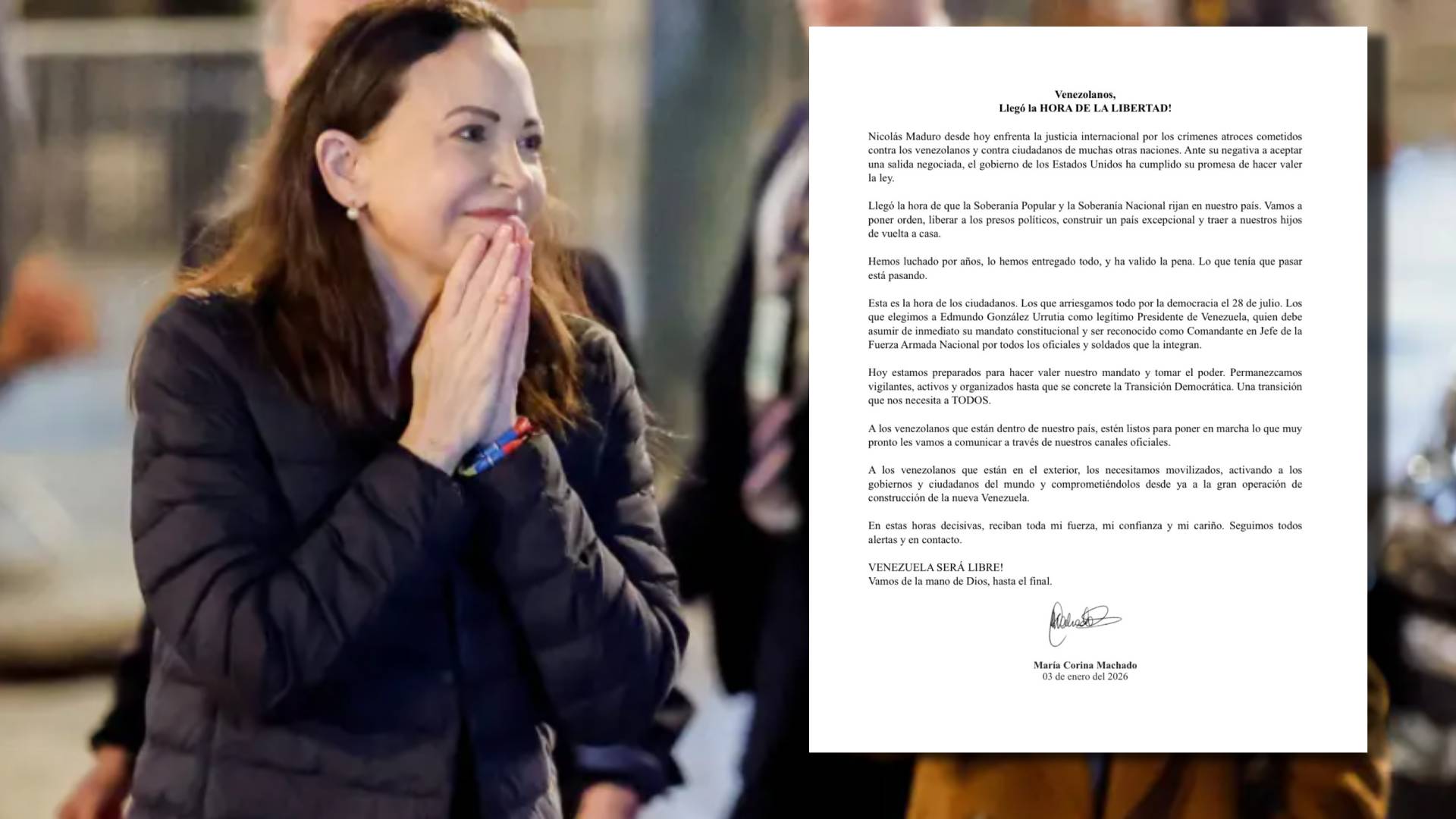 María Corina Machado anuncia que ha llegado "la hora de la libertad ...